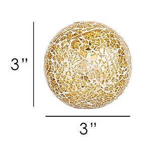 Ka Home Gold Mosaic Glass Orbs Set of 5 - Decorative Sphere Balls for Centerpiece, Tray and Bowl Displays -3 inches Each