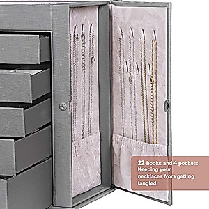 ANWBROAD Large Jewelry Box 6 Tier Jewelry Organizer Box Display Storage Case Holder with Lock Mirror Girls Jewelry Box for Earrings Rings Necklaces Bracelets Gift Faux Leather UJJB004H