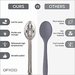 Slotted Serving Spoon - Large Spoon with Holes for Draining - Perforated Spoon of Stainless Steel with Long Handle for Strain Food, 6 Pcs
