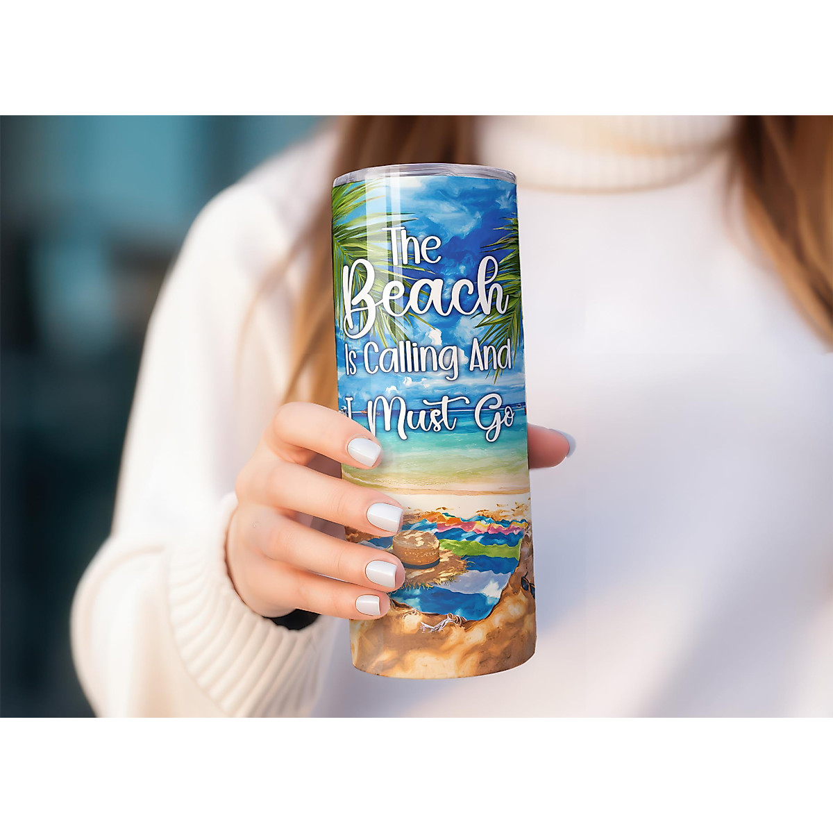 Casitika Beach Tumbler For Summer Trip. 20 Oz Beach Gifts For Women. Ocean Themed Favors. The Beach Is Calling And I Must Go.