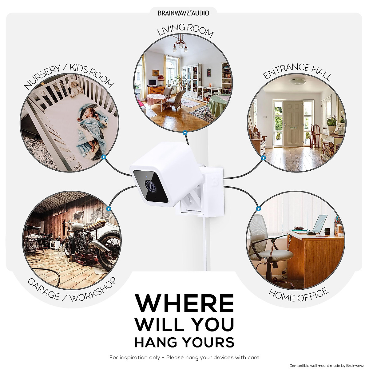 BRAINWAVZ Screwless Corner Mount for Wyze Cam v3 & v4, VHB Stick On - Easy to Install, No Tools Needed, No Mess, No Drilling, Strong Adhesive Mount, White