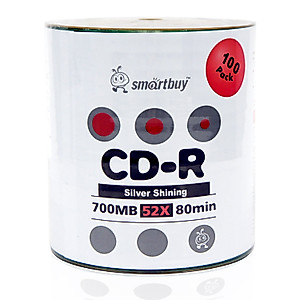 Smart Buy Shiny Silver Top CD-R 300-Pack 700mb 52x Blank Recordable Discs, 300 Disc, 300pk