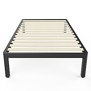 MAF 14 Inch Twin Platform Bed Frames with Wooden Slats, Black 3500 Lbs Heavy Duty Metal Bed Frame with Anti-Collision Round Legs, No Box Spring Needed, Easy Assembly