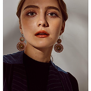 Badu Seed Beaded Circle Beads Earrings Bohemian Dangle Earrings Handmade Bead Fashion Jewelry Drop Earrings for Women