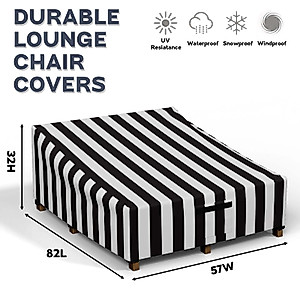 Hptmus Outdoor Double Wide Chaise Lounge Covers - Patio Chaise Lounge Covers Heavy Duty Waterproof Outdoor Patio Furniture Covers Lounge Chair Covers, 82"L x 57"W x 32"H(Black&White Stripe)