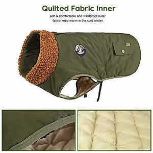 IREENUO Dog Coat, Waterproof Dog Jacket for Medium Large Dogs, Cozy Lining Coat Dog Outdoor Clothes with Furry Collar Warm Dog Bomber Jacket (Green, S)