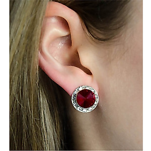PammyJ Bridal Earrings | 15mm Crystal Round Earrings (Dark Red)