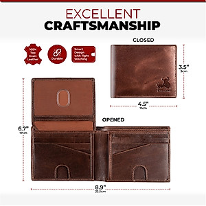 BULL GUARD Mens RFID Blocking Bifold Wallet Soft Genuine Leather Brown Western | Secure and Durable Extra Capacity Billfold with 11 Credit Cards, Flip Up ID