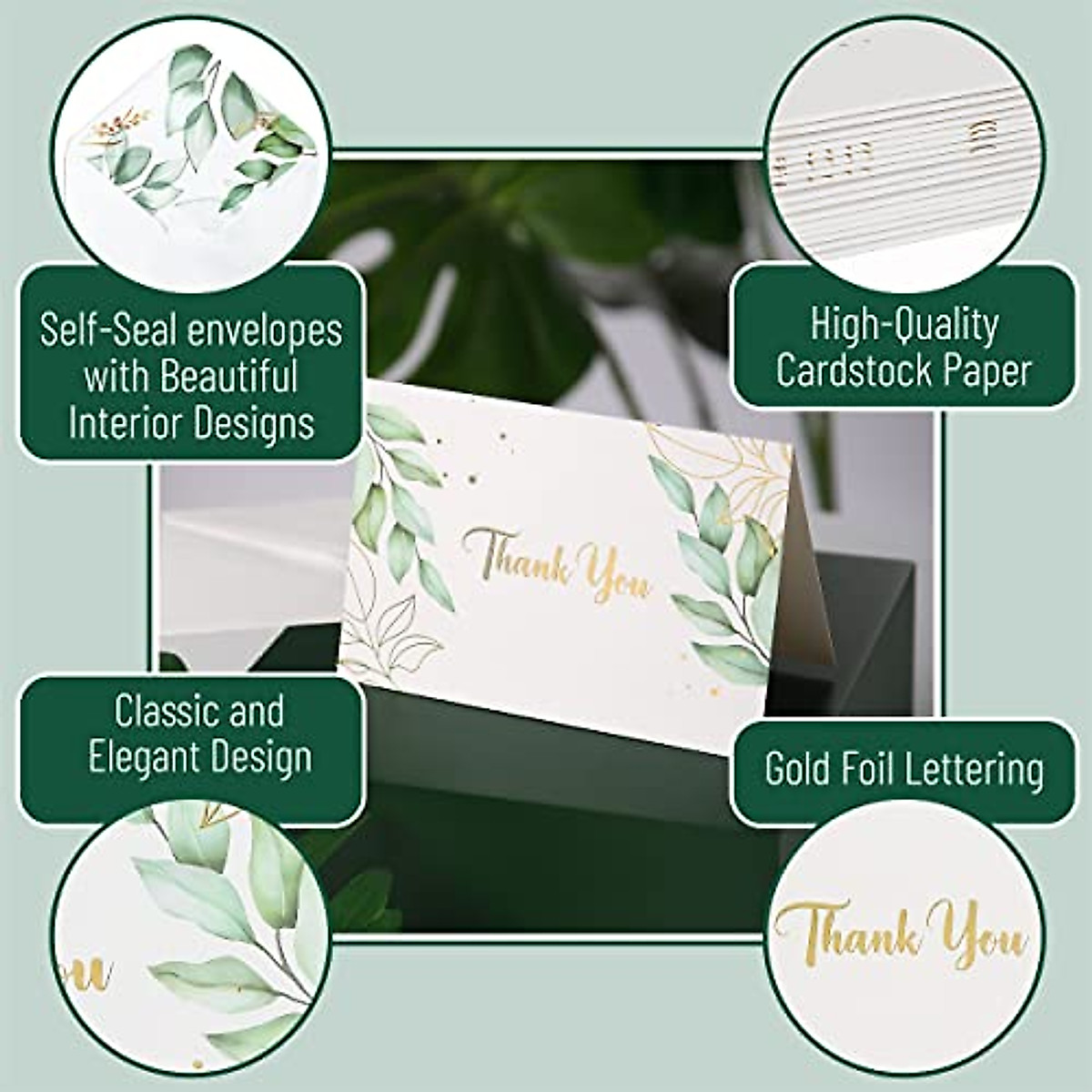 Mr. Pen- Thank You Cards with Envelopes, 20 Pack, 4” x 6”, Greenery Gold Foil Design, Thank You Notes with Envelopes Set, Thank You Cards Wedding, Blank Thank You Cards with Envelopes