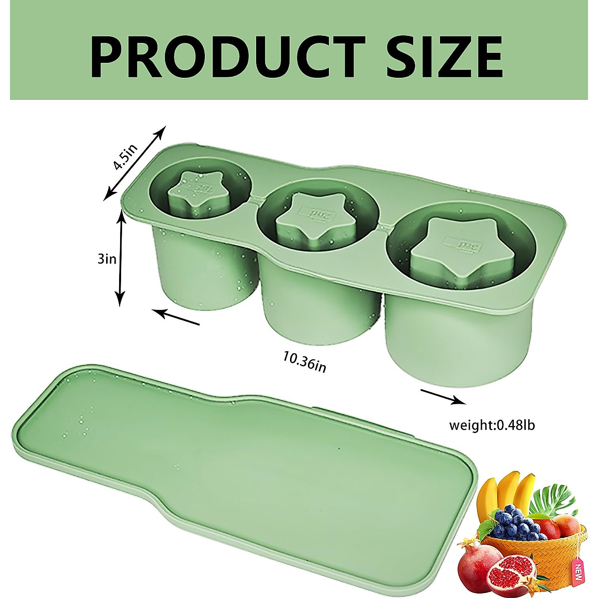 Ice Cube Tray for Stanley Tumbler Cup,Silicone Ice Cube Molds with Lid Cylinder, 30-40 oz Tumbler Ice Mold for Chilling Cocktails, Coffee, Drinks, Whiskey, Easy Fill and Release Ice Maker (green)