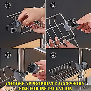 soporte de esponja de Acero inoxidable para fegradero de cocina, soporte de esponja para grifo, estante de drenaje desmontable y Ajustable, Porta esponjas fregadero cocina