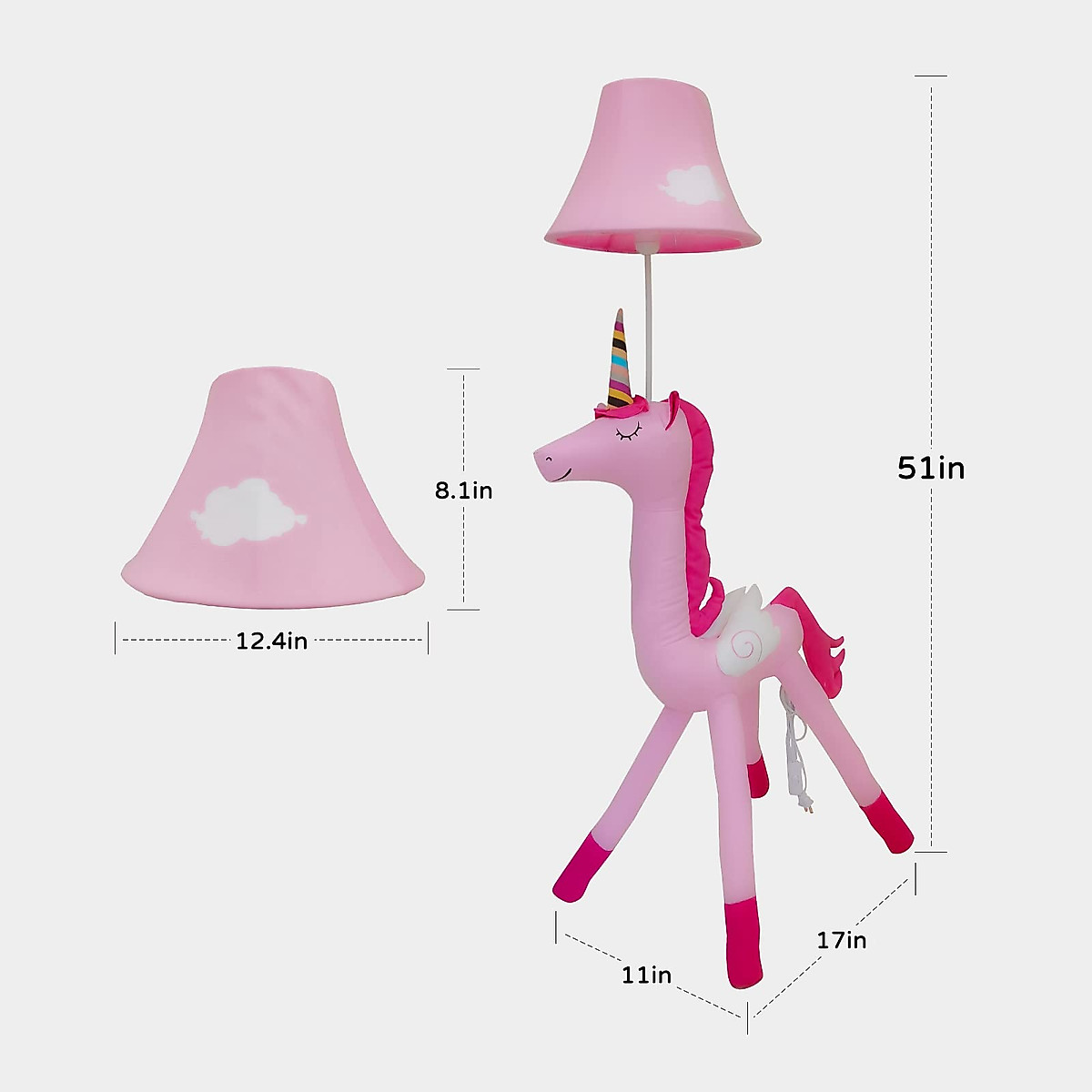 Floor Lamp by Cozylight, Pink Unicorn Design 51inch Tall Standing Lamp for Girl’s Bedroom, Hand-Stitched Toy Lamp Decorate Living Room, with an E26 LED Bulb