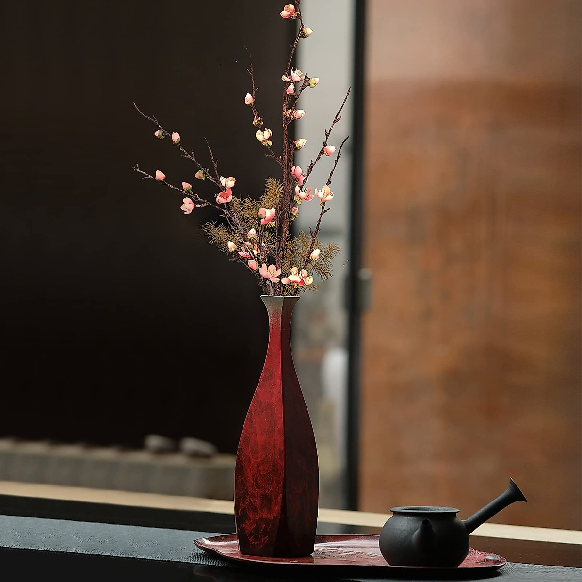 SNAIL GARDEN 2Pack Artificial Plum Blossom Flowers, Faux Long Stem Plum Blossom Bouquet with 13 Heads Full Bloom Plum & 23 Silk Flower Buds-Fake Plum Branches for Home Table Decoration (33.5", 21.2")