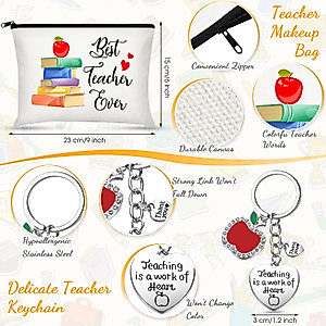 Sabary 12 Pieces Funny Thank You Gifts, 4 Teacher Travel Tumbler, 4 Teacher Makeup Bag with Zippers, 4 Teacher Apple Keychains, 20 oz Mug Tumbler for Birthday Teacher Appreciation Week