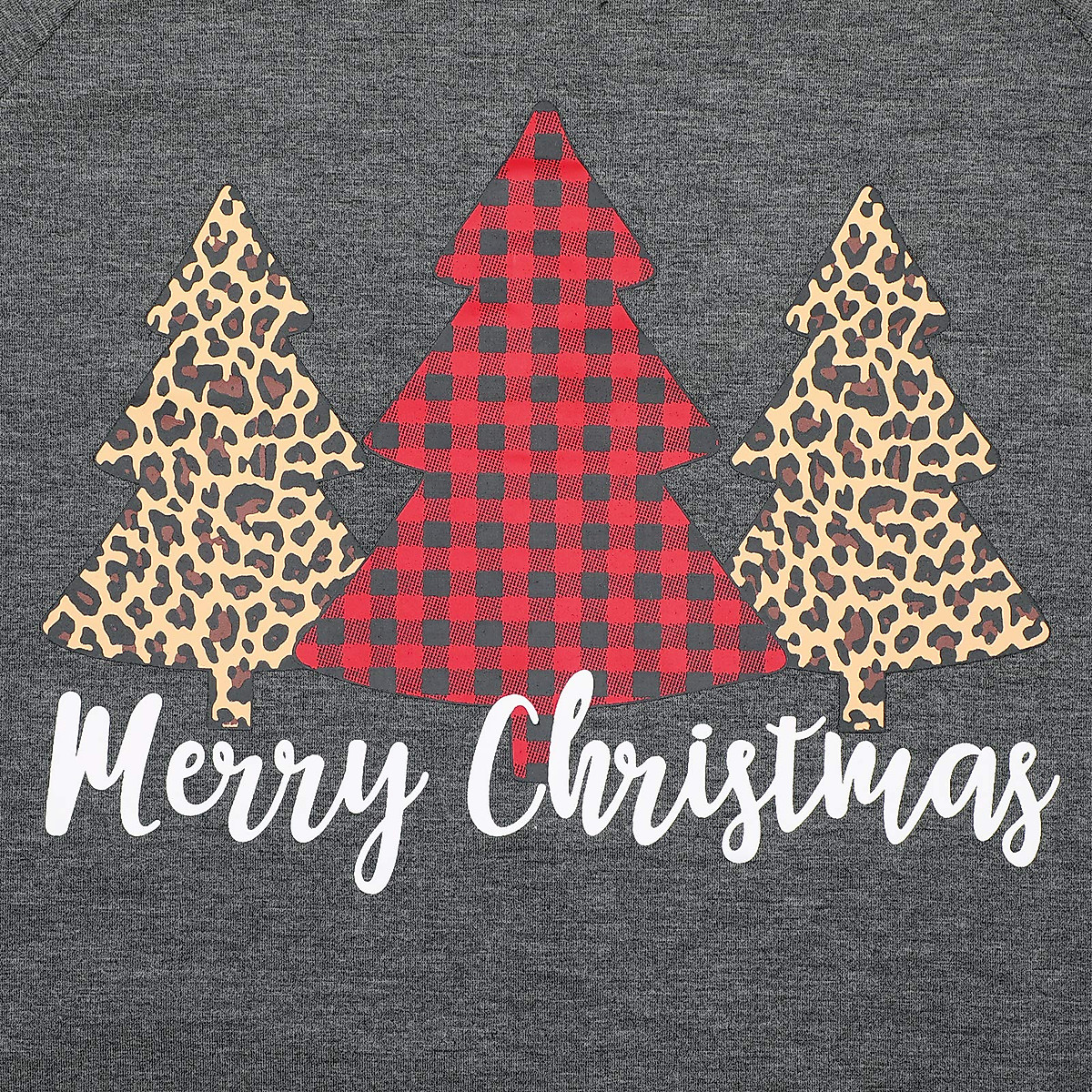 LUKYCILD Christmas Trees Sweatshirt Women Plaid Leopard Graphic Long Sleeve Pulllover Tops