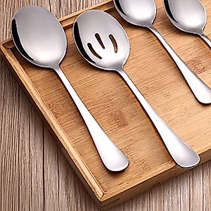 6 Pieces Serving Spoons Set, 8.7 Inch Serving Spoon, Includes 3 Serving Spoons and 3 Slotted Spoons, Stainless Steel Buffet Banquet Spoons, Large Spoons Utensils Cutlery Set for Home, Kitchen