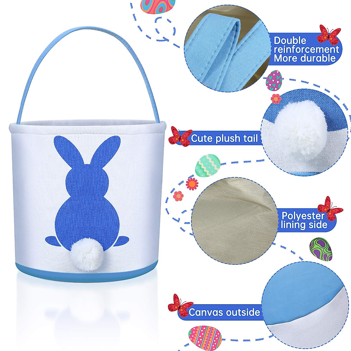 Weewooday 6 Pieces Bunny Easter Basket Bags for Kids Reusable Shopping Bags Bunny Totes Eggs Hunt Bags for Egg Toys Hunts Party Favor, Fresh Style(Fresh Style)