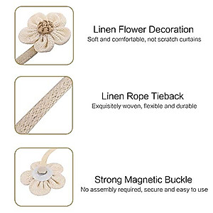 Lewondr Magnetic Window Curtain Rope Holdbacks, 2 Pieces Simple and Elegant Sunflower Decorative Knitted Cord Drapery Holder Curtain Tieback Accessories for Home Office Decor, Large - Cream&Beige