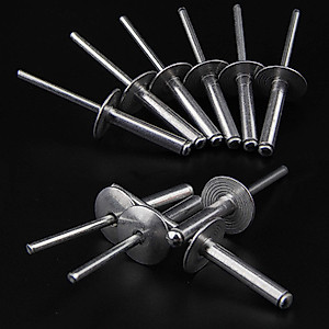 ISPINNER 50pcs 3/16" x 1/2" Large Flange Aluminum Blind Rivets, 4.8 x 12mm Pop Rivets (Silver)