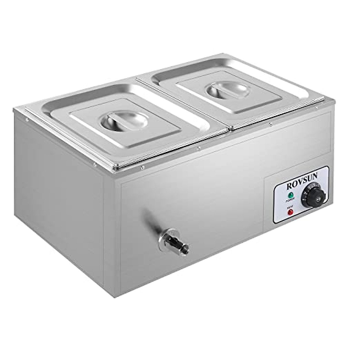 ROVSUN 21QT 2-Pan Electric Commercial Food Warmer, 110V Stainless Steel Bain Marie Buffet, 10.6 QT/Pan Stove Steam Table with Temperature Control & Lid for Parties, Catering, Restaurants