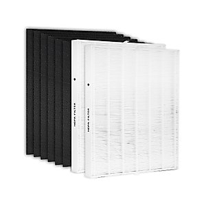 NuPure 2 Pack True HEPA Air Filter Replacement compatible with Coway AP-1512HH, 6 Pre-cut Activated Carbon Pre-filters
