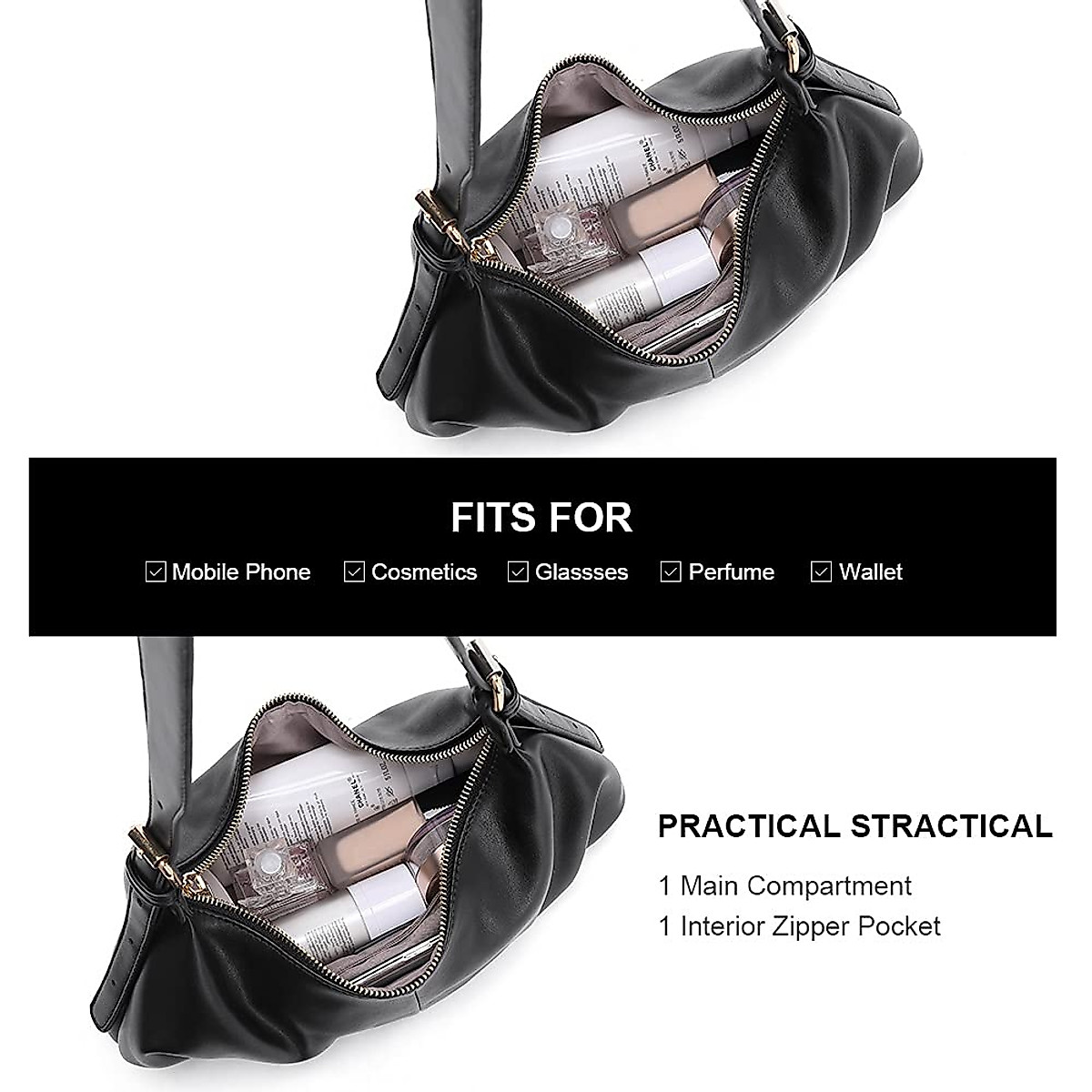 CLUCI Shoulder Bag,Purses for Women Dumpling Small Hobo Bags Vegan Leather Ladies Clutch with Adjustable Strap