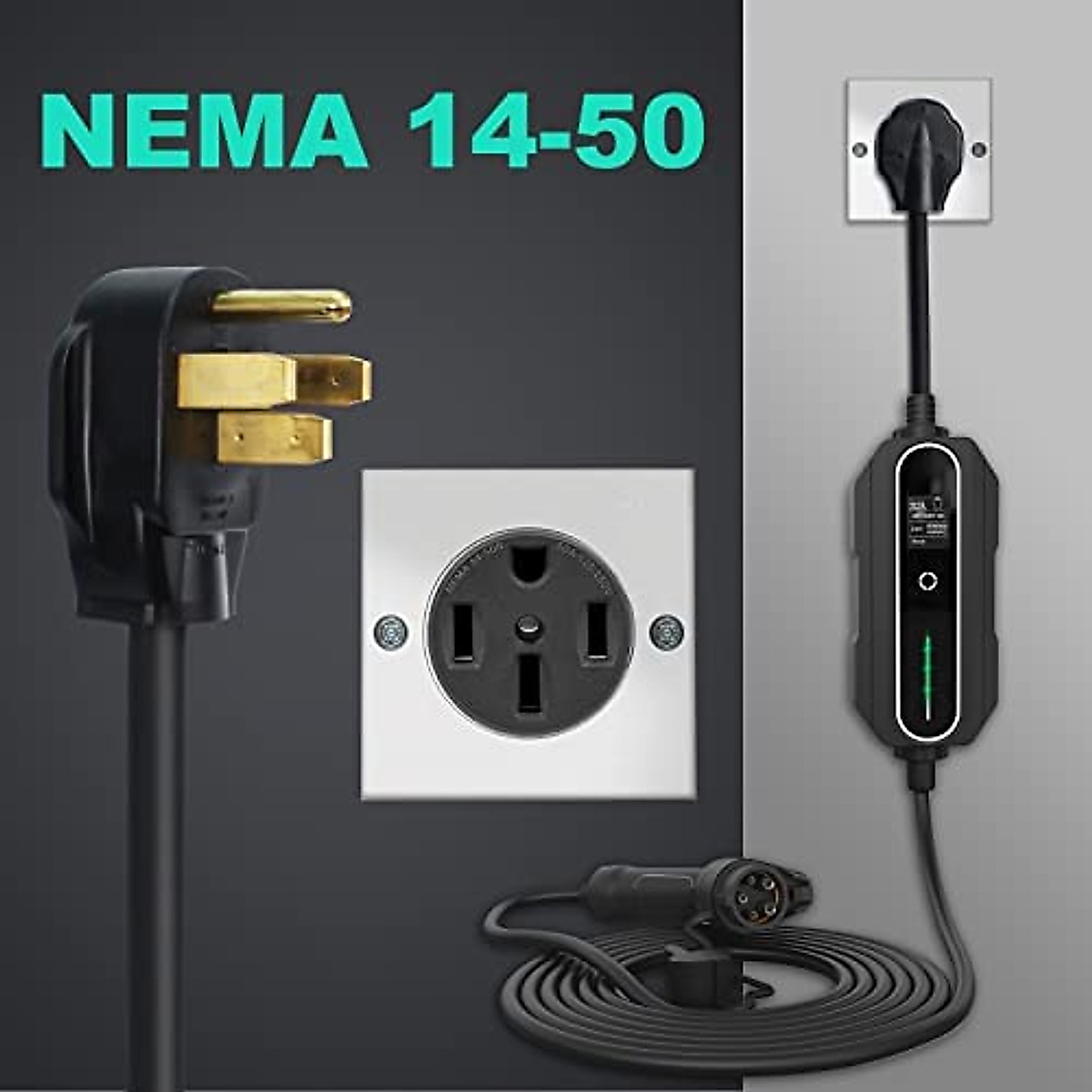 MAX GREEN Speeder Level 2 EV Charger, Adjustable Current (10A/16A/20A/24A/32A) Portable EVSE, 240V 25ft NEMA 14-50 Electric Vehicle Charging Station