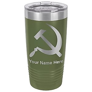 LaserGram 20oz Vacuum Insulated Tumbler Mug, Hammer and Sickle, Personalized Engraving Included (Camo Green)