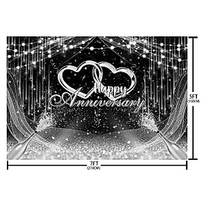 AIBIIN 7x5ft Black and Silver Happy Anniversary Backdrop Silver Glitter Wedding Anniversary Bridal Shower Photography Background Cheers to Wedding Miss to Mrs Party Decorations Banner
