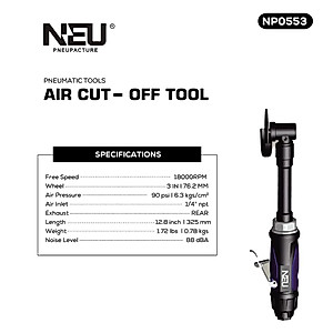 Air Cut off Tool,PNEUPACTURE 3 inch Cut off Tool,18000RPM,360-degree guard,Extended Handle, Apply to Cutting Various Materials