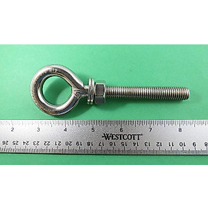 US Stainless 2 Pieces Stainless Steel 316 M12 Eye Bolt 12mm x 80mm (1/2" x 3 3/16") Marine Grade Pitch of 1.75