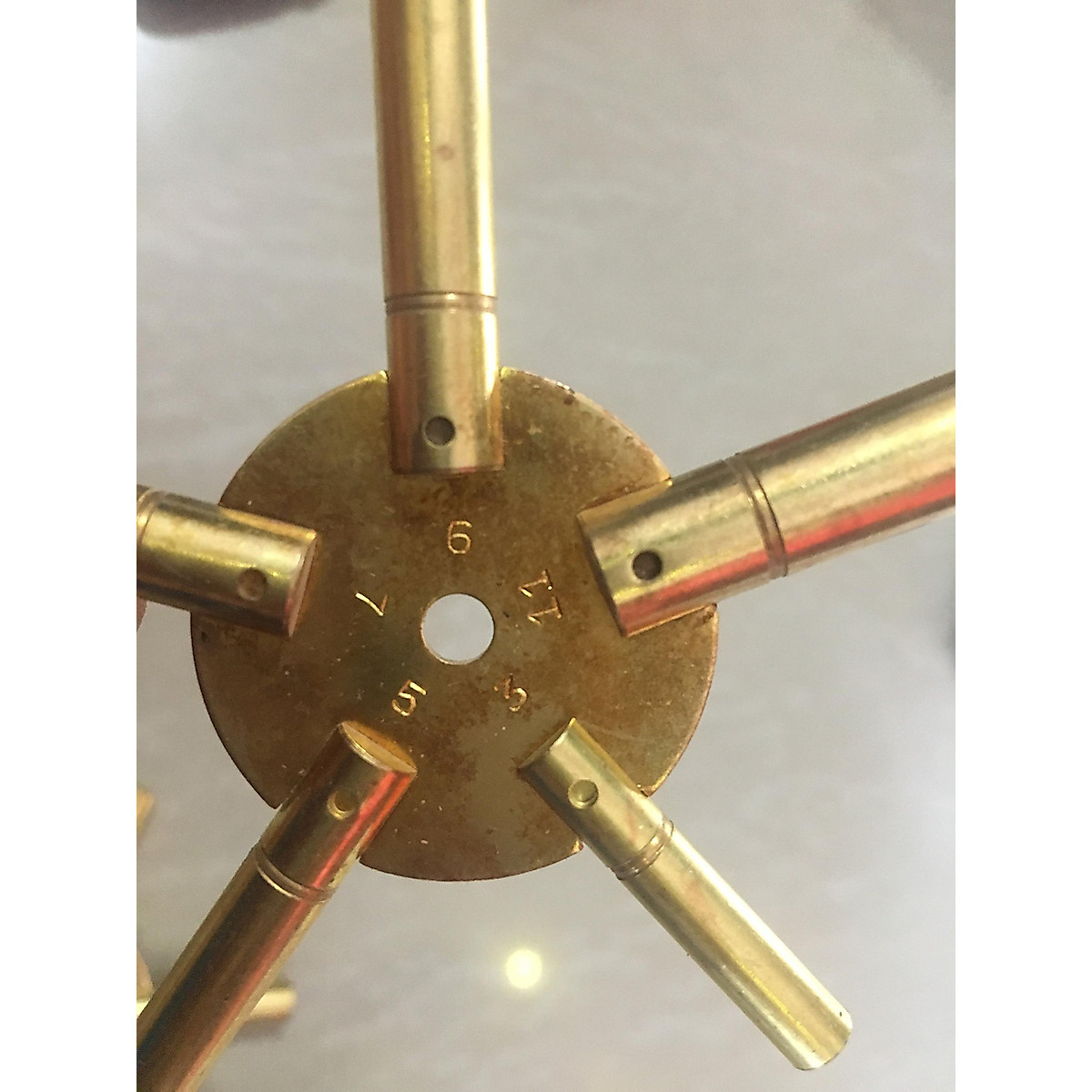 Universal 5 Prong Brass Clock Key for Winding Clocks, Odd and Even Numbers with Cover from Brass Blessing (5192)