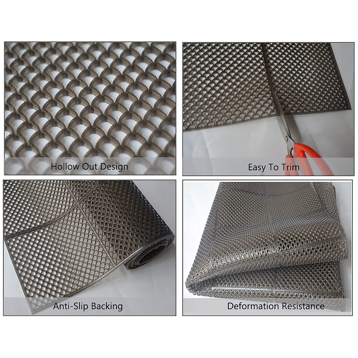 tonchean Non-Slip Drainage Floor Mat 3x12 Ft Commercial Wet Area Mats for Indoor Outdoor PVC Kitchen Anti-Fatigue Drainage Matting Restaurant Bar Flooring Mat with Holes for Swimming Pool Shower Grey