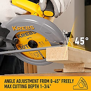 KREBS Circular Saw 4500 RPM Hand-Held Cord Circular Saw, 11 Amp with 7-1/4 Inch Blade, Adjustable Cutting Depth (1-3/4" to 2-1/2") for Wood and Logs Cutting
