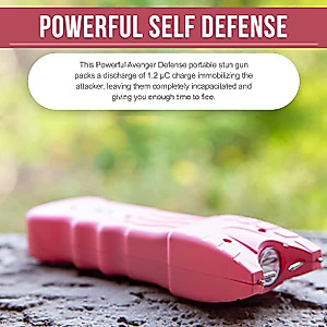 Avenger Defense Stun Gun for Self Defense with LED Flashlight Protection Device (ADS-80P)- (Baby Pink)