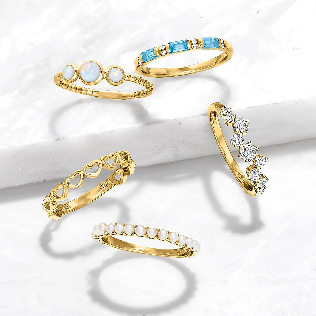 RS Pure by Ross-Simons Opal 3-Stone Ring in 14kt Yellow Gold. Size 6