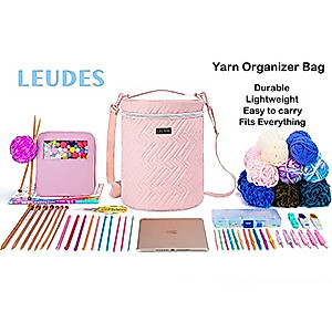 Yarn Bag,Leudes Crochet Tote Knitting Bag Water Resistant Yarn Storage Organizer Holder Case for Crochet Hooks Needles Knitting Kit for Beginners (Pink)