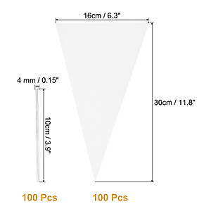 uxcell 100 Pcs Cone Cello Bags, Clear Flat Plastic Cello Treat Bags with Silver Twist Ties Candy Bags Cookie Bags for Christmas Snacks Candy Cookie Sweet