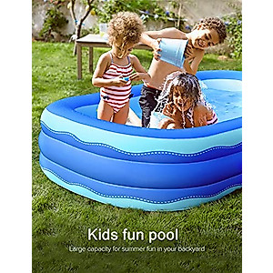 Inflatable Swimming Pool, Rectangle Above Ground Family Blow Up Pool, Swimming Pool for Kiddie Adults, Large Full-Sized Thickened Plastic Pool for Garden Backyard Outdoor (92 inx 56inx 20in)
