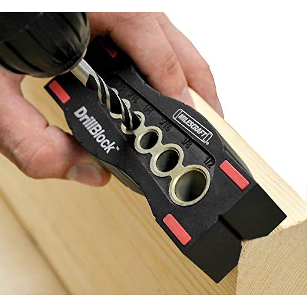 Milescraft 1312 DrillBlock Handheld Drill Guide - Perfect 90(degree) Drilling - 6 Steel Bushings - Anti-Slip - V-Drill Guide - Works on Flat, Angled and Round surfaces