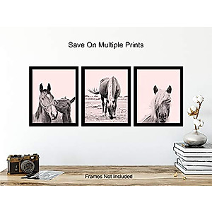 Horse Wall Art - Farmhouse Barn Wall Decor for Girls Bedroom, Office, Living Room - Country Western Boho Shabby Chic Decorations - Gift for Equestrian Women - Pink Pony Poster Set