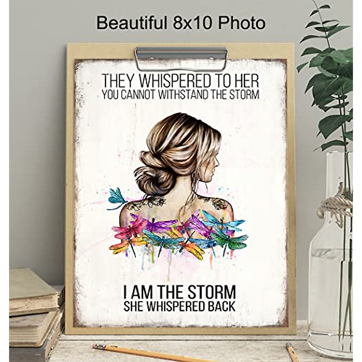 Boho-chic Positive Wall Art - Encouraging Wall Decor - They Whispered to Her You Cannot Withstand The Storm - Daughter Gift - Motivation Inspiration Saying Quotes - Bedroom Wall Art for Women UNFRAMED