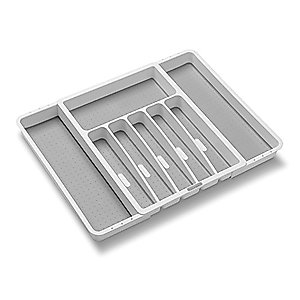 madesmart White Expandable Silverware Tray Classic Collection | 8-Compartments | Icons to Help sort Flatware, Cutlery, Utensils | Soft-Grip Lining | BPA-Free