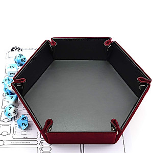 Dice Folding Hexagon Tray w/Red Velvet Rolling for DND Dice Games and Candy Holder Storage