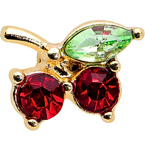 Body Candy Womens 16G PVD Steel Red Accent Cherries Fruit Labret Monroe Lip Ring Tragus Cartilage Stud 5/16"