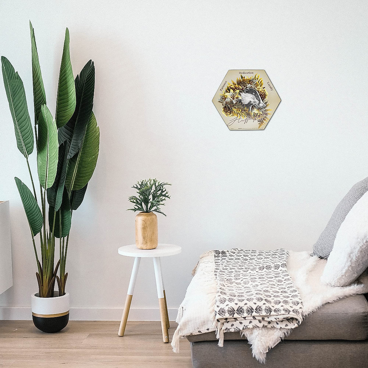 Trend Setters Harry Potter - Hufflepuff - Utilitarian Romance - 11.5” X 10” Hexagon KNEXAGON Wood Print – Tabletop Display, Hang Alone or Connect to Other Pieces – Officially Licensed Collectible