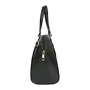 La Reina Women's Genuine Leather Satchel Handbag Shoulder Tote Top Handles Crossbody (Dark Green)