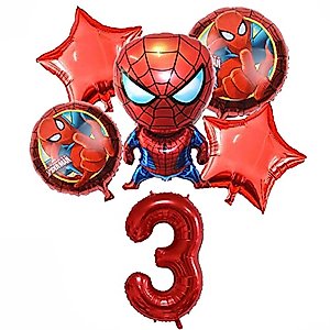 6PCS Superhero Spiderman-themed 3rd Birthday Decorations Red Number 3 Balloon 32 Inch | The Spiderman Birthday Balloons for Kids Birthday Baby Shower Party Decorations (Spiderman3rd Birthday)