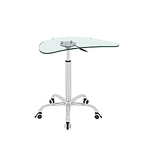 pouseayar Adjustable Office Desks, Small Computer Desk Study Table for Small Spaces Student Glass Table with Lockable Wheels - Transparent
