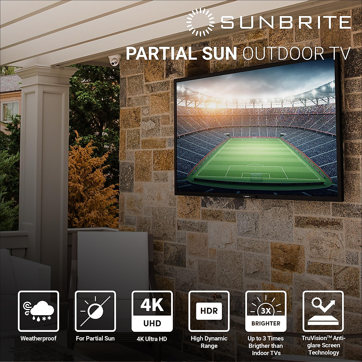 SunBrite SE 43-inch Partial Sun Outdoor TV | 4K Ultra HD LED Weatherproof Television - includes Speaker bar (SB-SE-43-4K-BL)